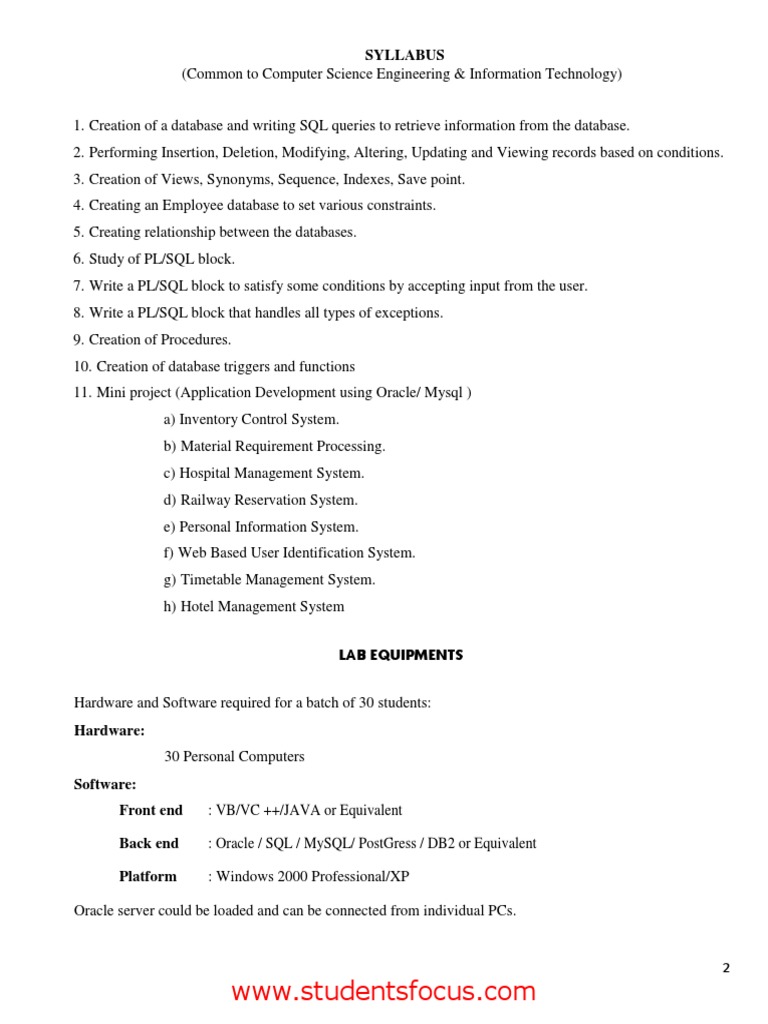 Dbms Lab Manual - 2013 - Regulation | PDF | Relational Database | Pl/Sql