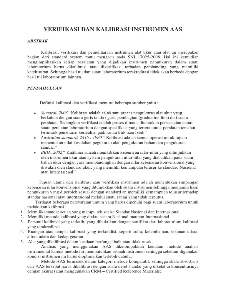 Verifikasi Dan Kalibrasi Instrumen Aas | PDF