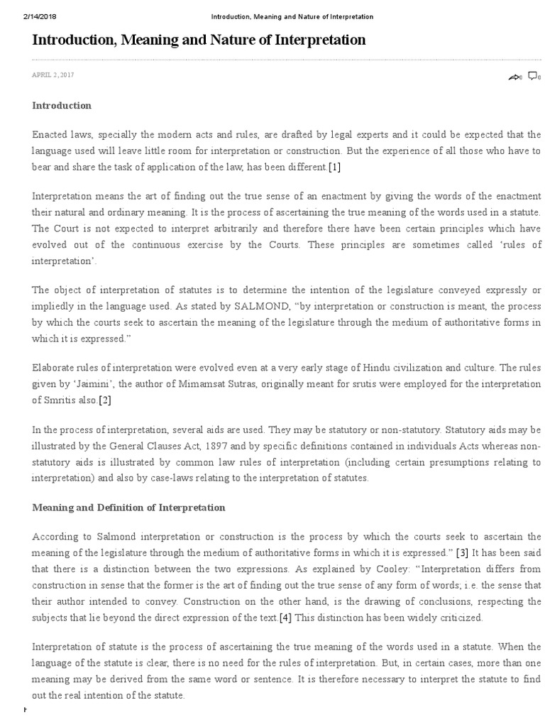 1.introduction, Meaning and Nature of Interpretation | PDF ...