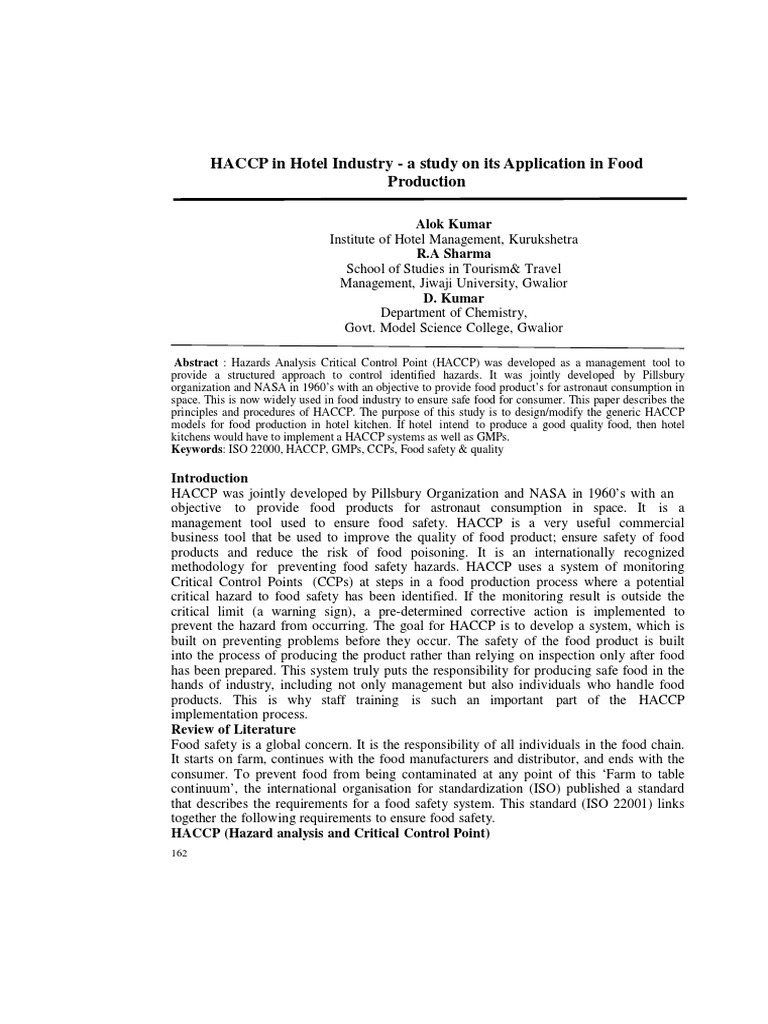 HACCP in Hotel Industry | Download Free PDF | Hazard Analysis And ...