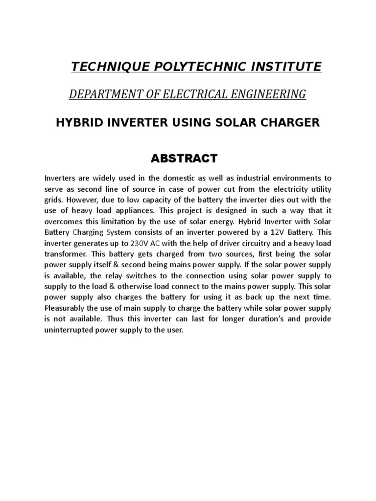 Abstract of Hybrid Solar Inverter | PDF