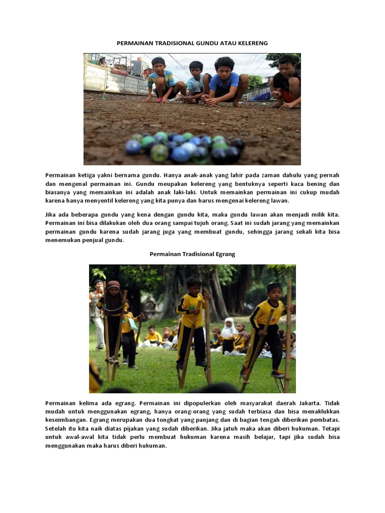 Permainan Tradisional Gundu Atau Kelereng | PDF