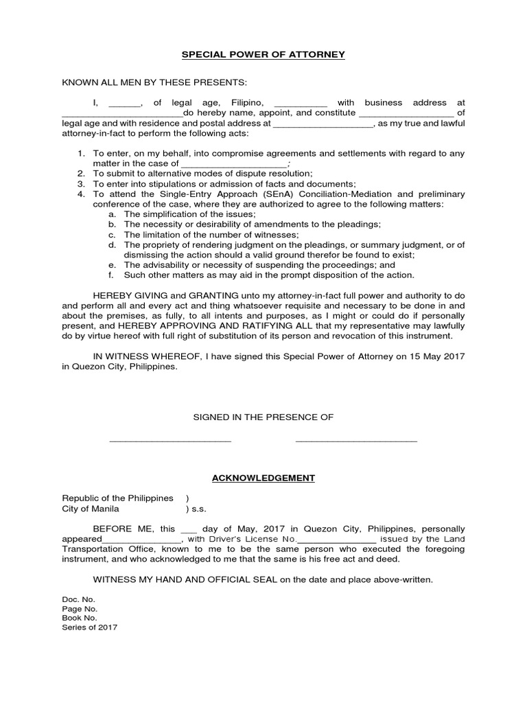 SPA Draft | PDF | Power Of Attorney | Civil Law (Common Law)