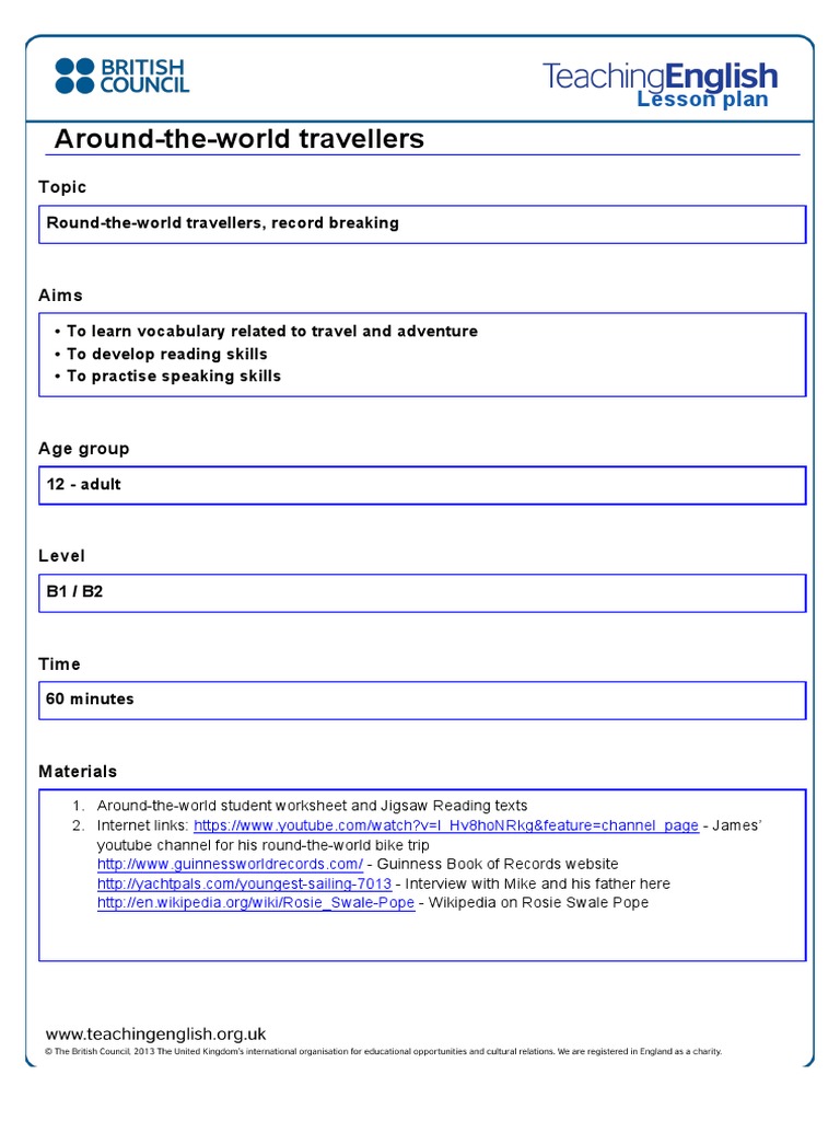 Round-the-world Travel Lesson Plan | PDF | Reading Comprehension ...