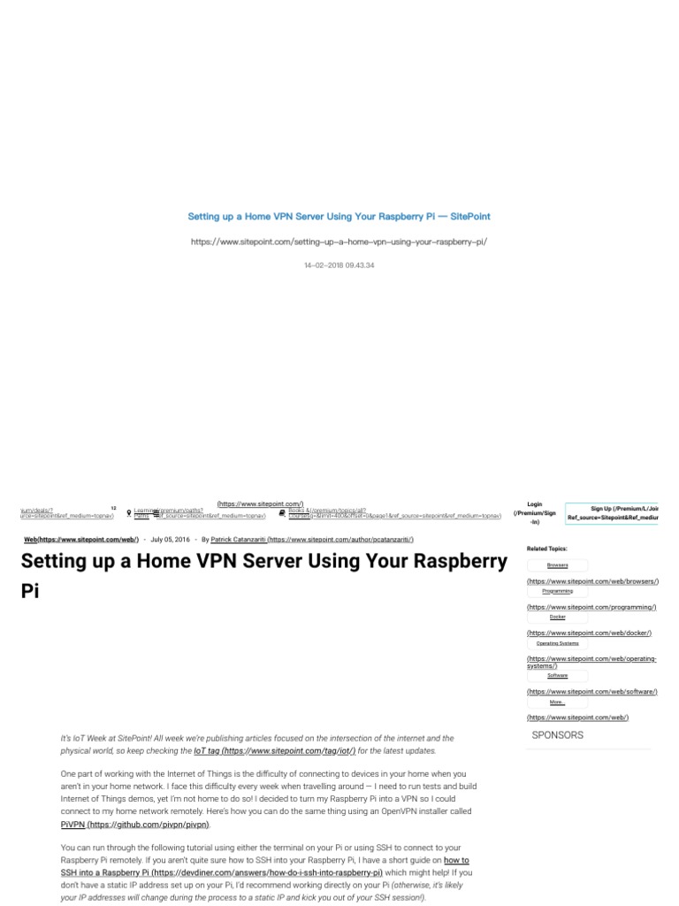 Setting Up A Home Vpn Server Using A Raspberry Pi Sitepoint Pdf Port Computer Networking 