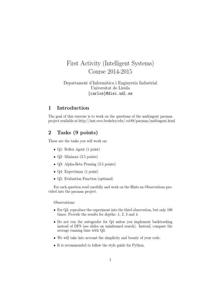 Multiagent Pacman Project Guide | PDF