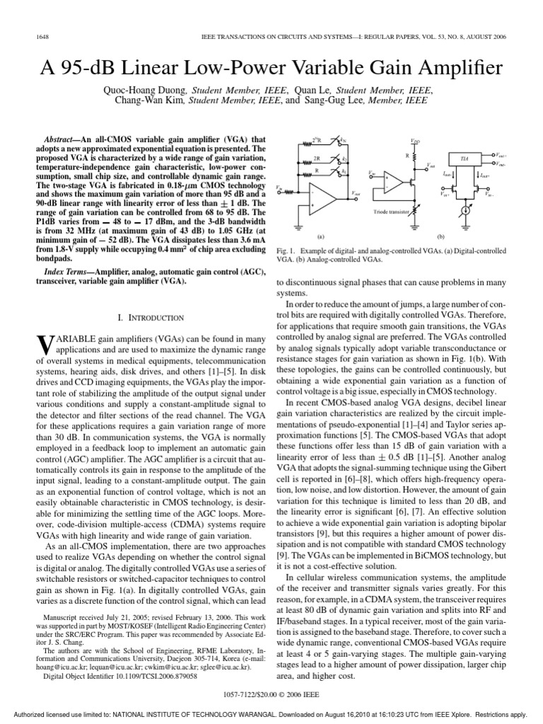 A 95-dB Linear Low-Power Variable Gain Amplifier | PDF | Amplifier | Electrical Circuits