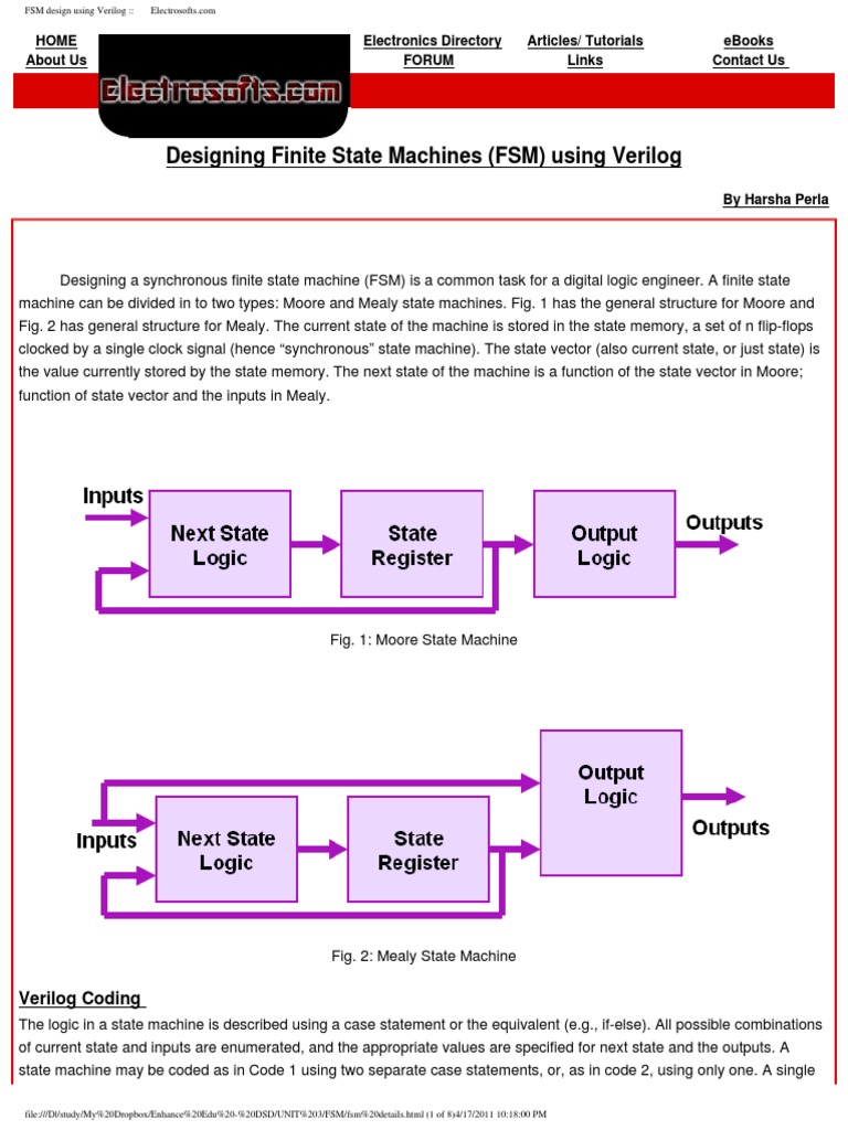Designing Finite State Machines Fsm Using Verilog Pdf Systems