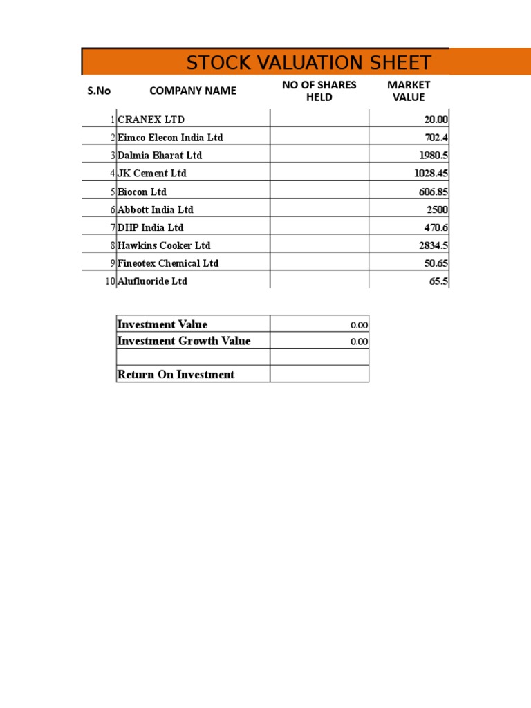 Stock Valuation Sheet | PDF