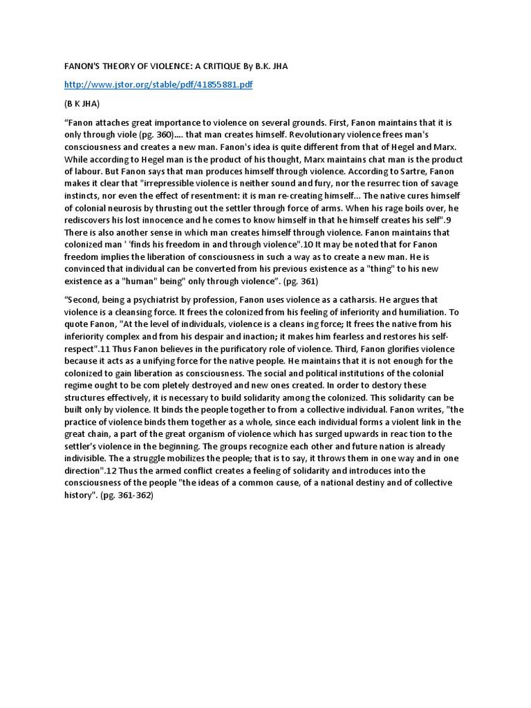 Critique of Fanon's Theory of Violence as Means of Liberation | PDF ...