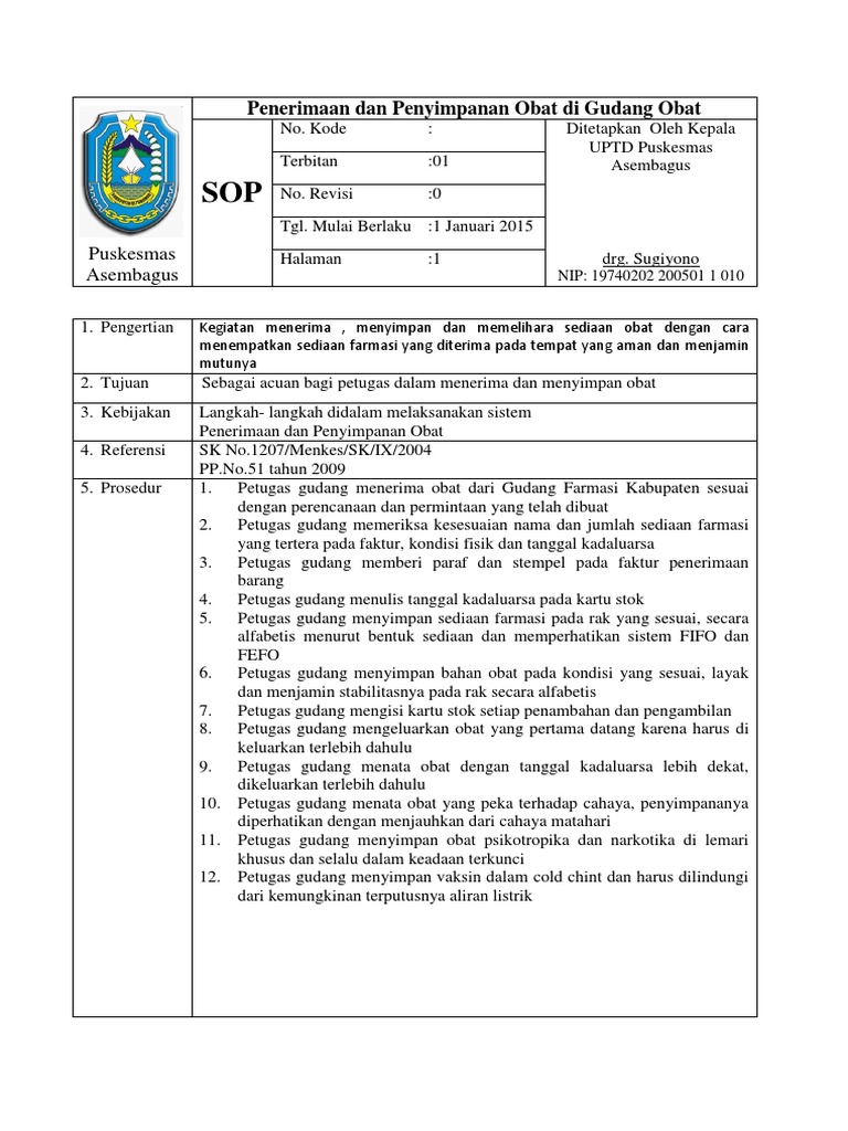 Sop Penyimpanan Obat Di Gudang Obat Pdf