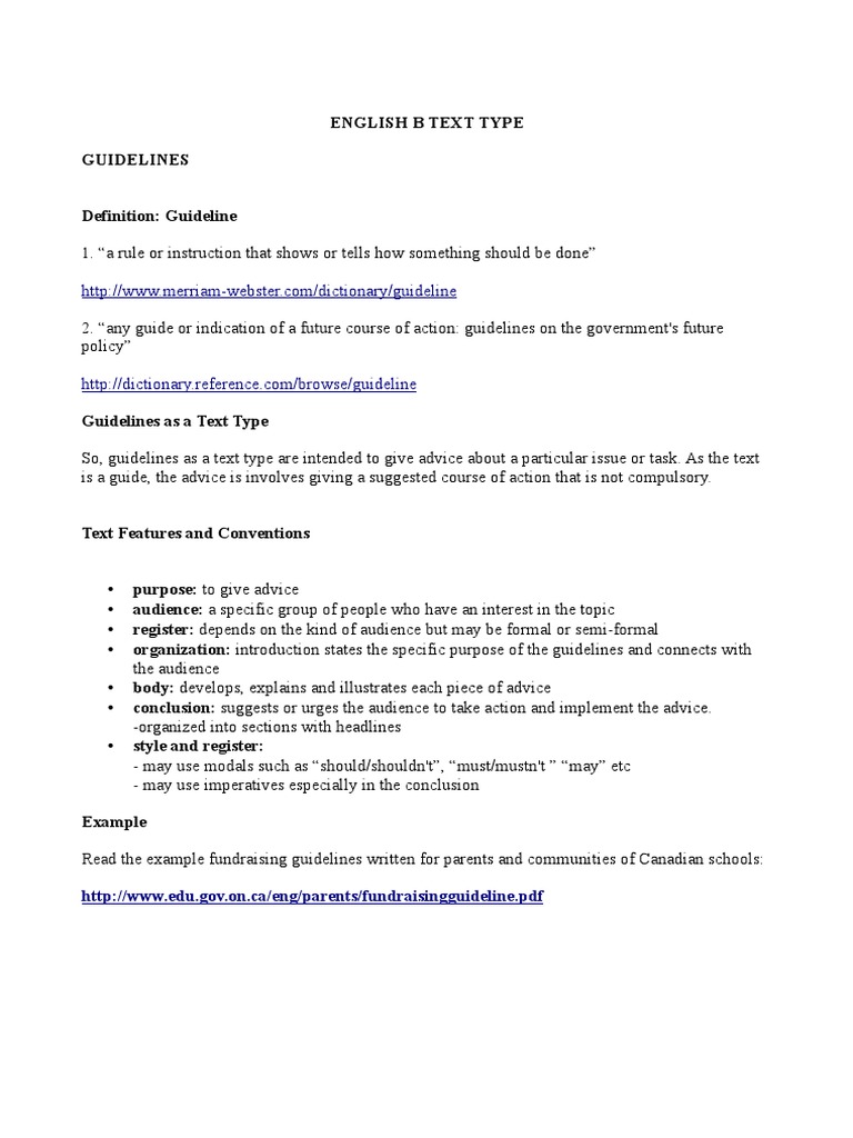 English B Text Type Guidelines | PDF