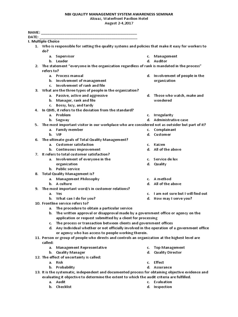 ISO 9001 Quiz | PDF | Quality Management | Iso 9000