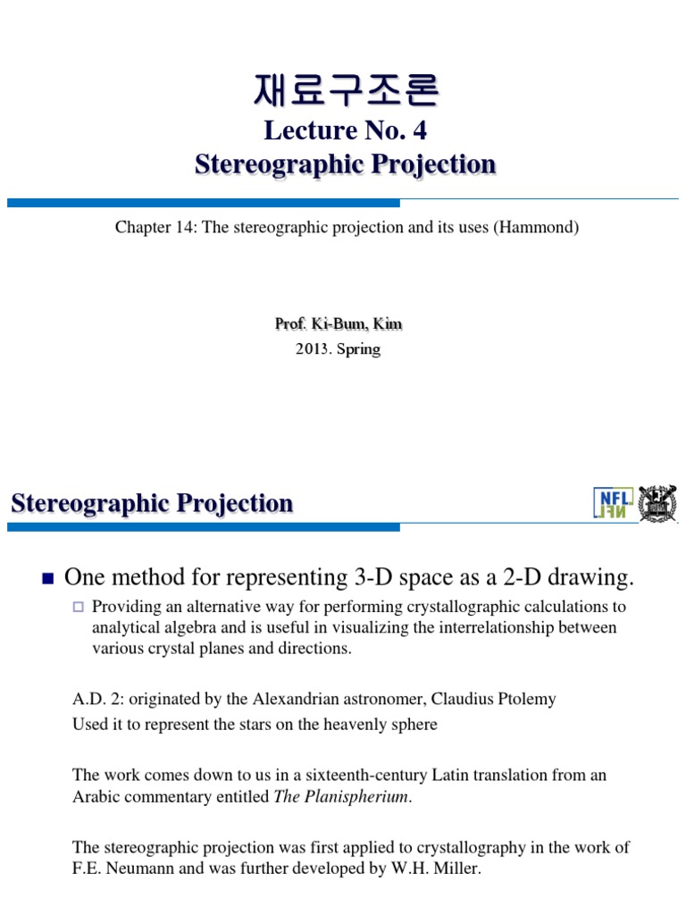 (4) 재료구조론-Stereographic Projection | PDF | Plane (Geometry) | Circle