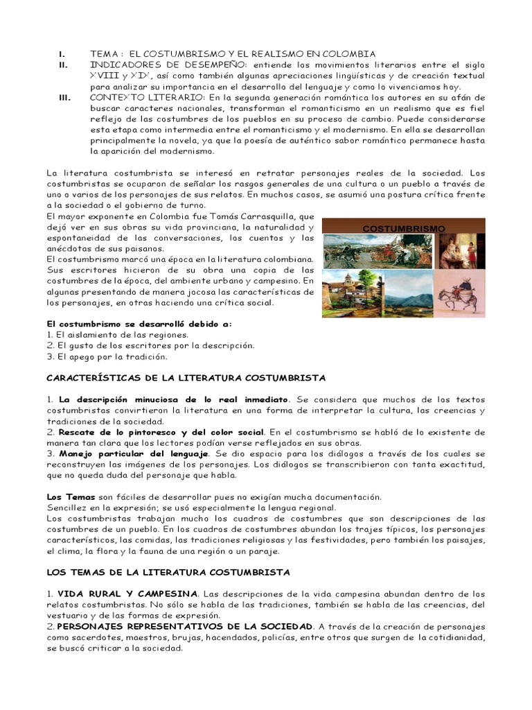 Guia Del Costumbrismo y Realismo en Colombia 2016 | PDF | Realismo ...