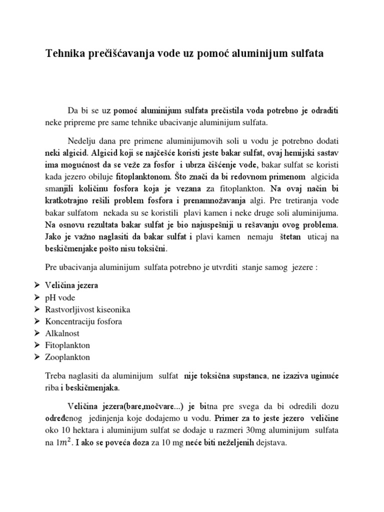 Preciscavanje Vode Pomocu Aluminijum Sulfata | PDF