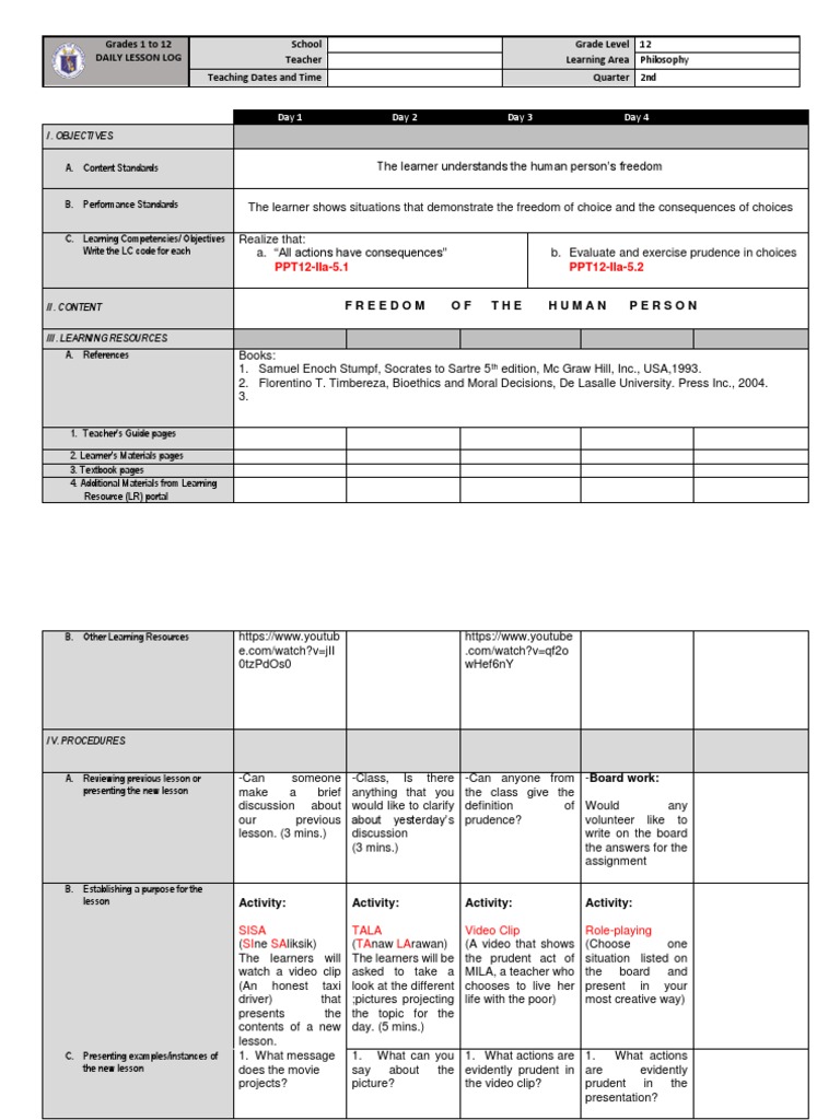DLL For Philo | PDF | Prudence | Educational Assessment