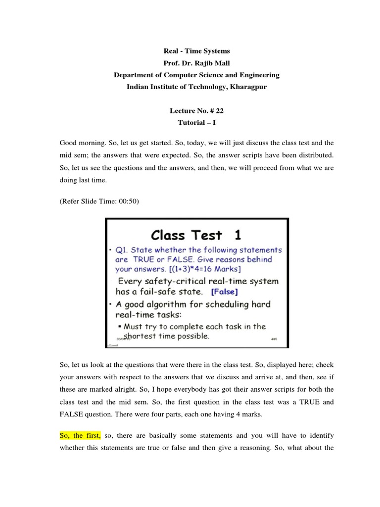 Real - Time Systems Prof. Dr. Rajib Mall Department of Computer Science ...