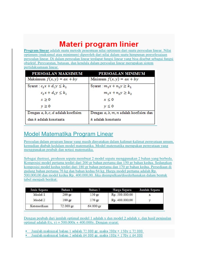 Optimasi Program Linear: Teori dan Contoh Soal | PDF | Sains & Matematika | Komputer