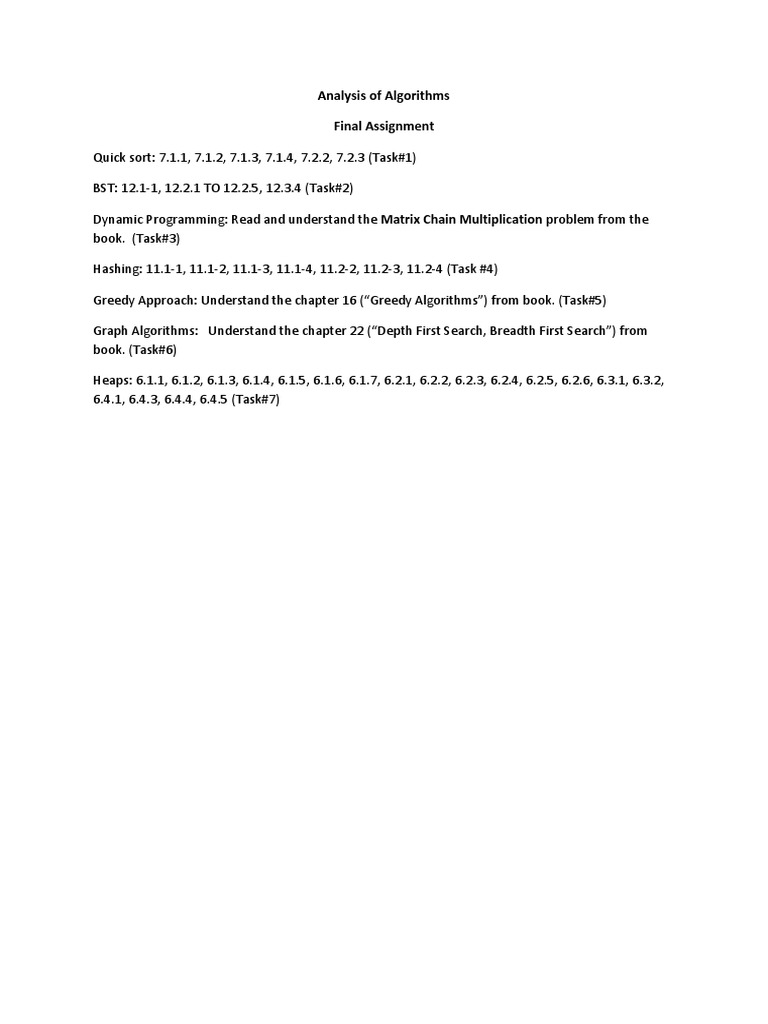 Analysis of Algorithms Final Assignment | PDF | Combinatorics | Computer Programming