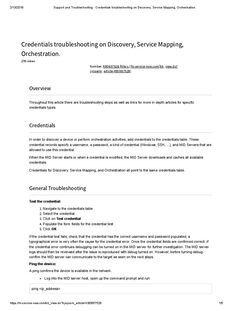 Support and Troubleshooting - Credentials Troubleshooting On Discovery, Service Mapping ...