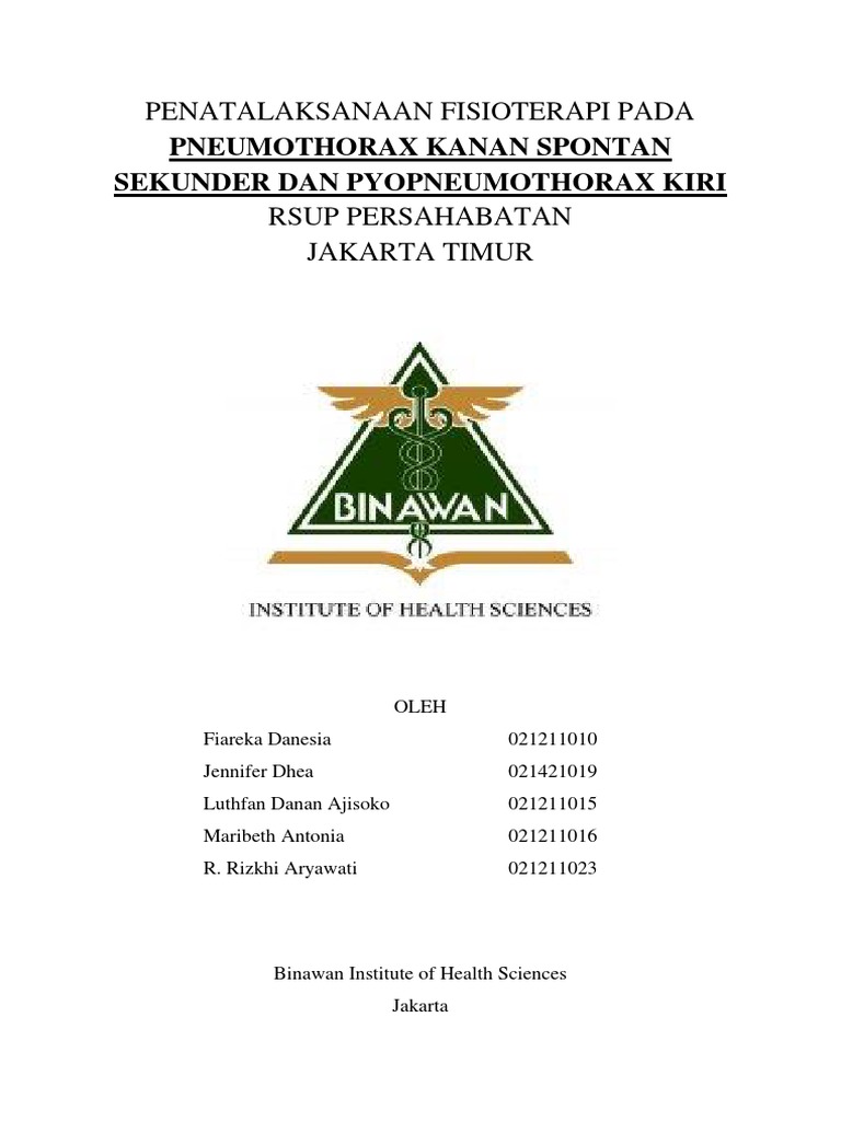 Fisioterapi Pneumothorax: Penatalaksanaan dan Intervensi | PDF