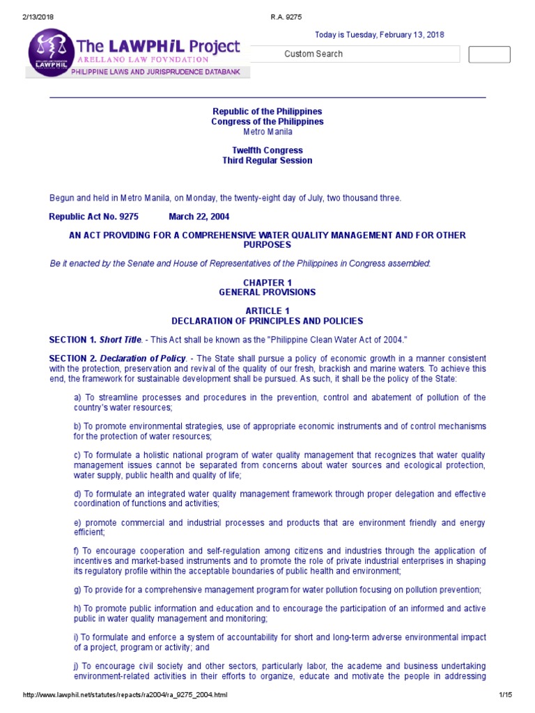 R.A. No. 9275 | PDF | Water Resources | Groundwater