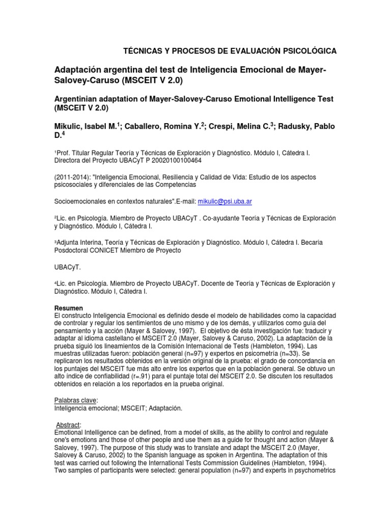 Adaptación Argentina Del Test de Inteligencia Emocional de Mayer ...