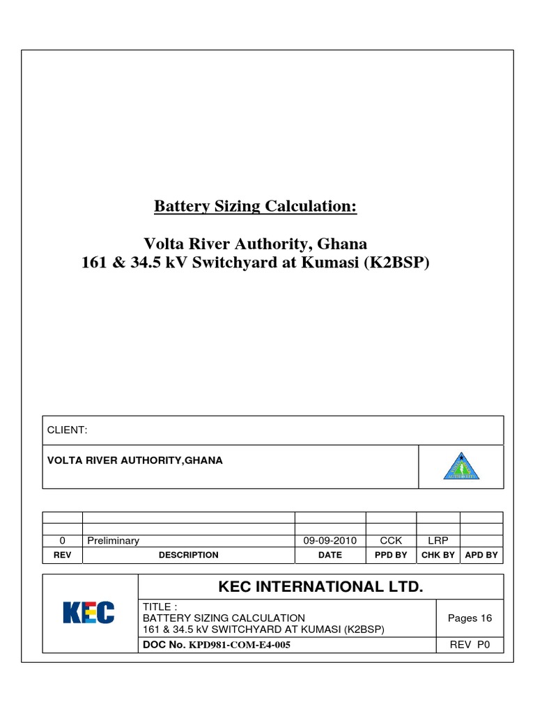 Battery Sizing Calculation KPD 981 Com E4 005 p0 | PDF | Battery ...