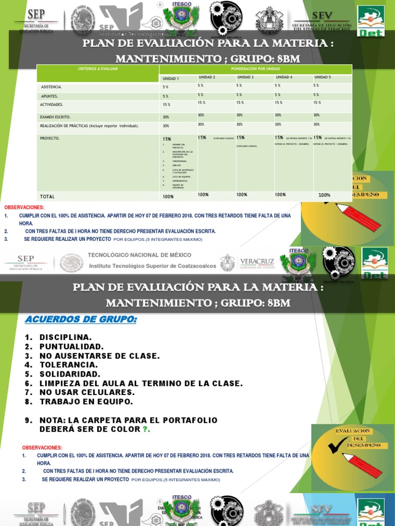 Plan de Eval. Mantenimiento 8bm | PDF