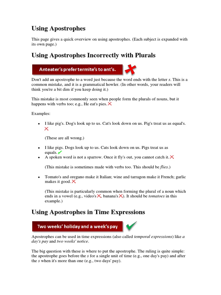 Using Apostrophes: Day's Pay and Two Weeks' Notice | PDF | Grammatical ...