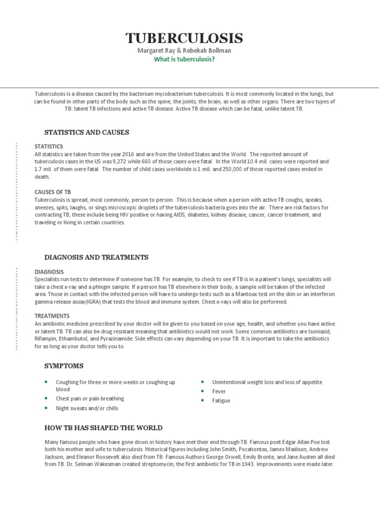 Health Tuberculosis Handout | PDF | Tuberculosis | Rtt