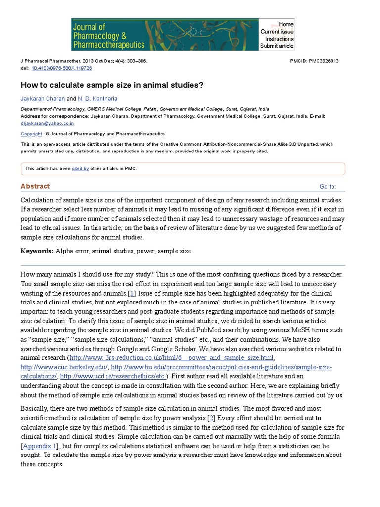 How To Calculate Sample Size in Animal Studies? | PDF | Statistical ...