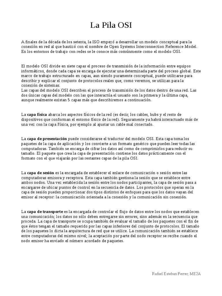 Pila OSI | PDF | Modelo osi | Red de computadoras