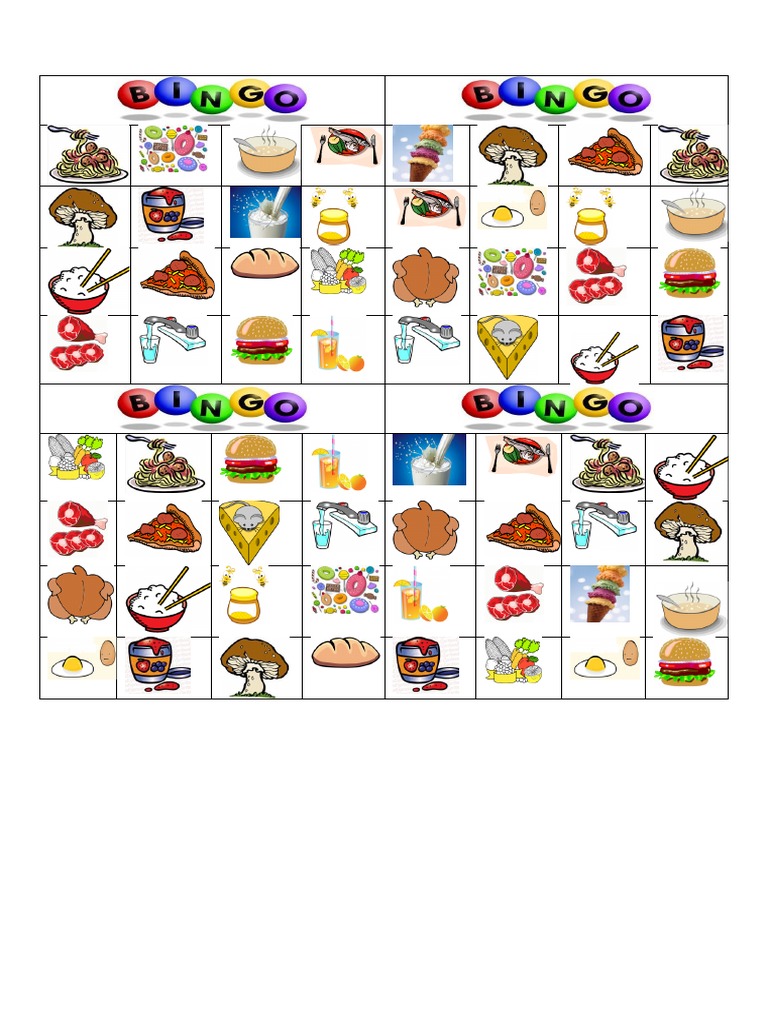 Bingo Food and Drinks Fun Activities Games - 9102 | PDF