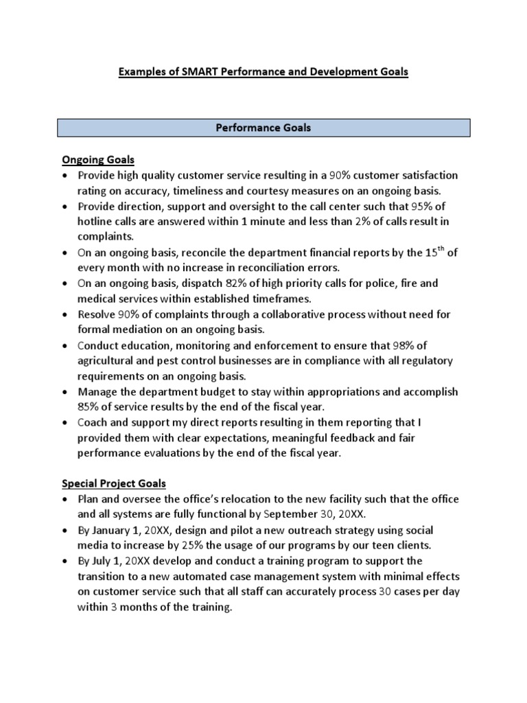 05-B-SMART Goals Examples Handout | PDF | Performance Appraisal ...