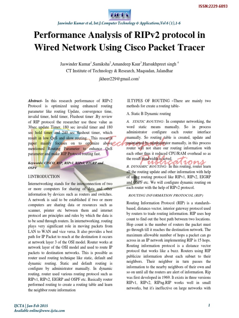 Performance Analysis of Ripv2 Protocol in Wired Network Using Cisco Packet Tracer | PDF | Router ...