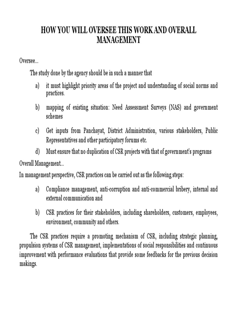 How You Will Oversee This Work and Overall Management | PDF | Corporate ...