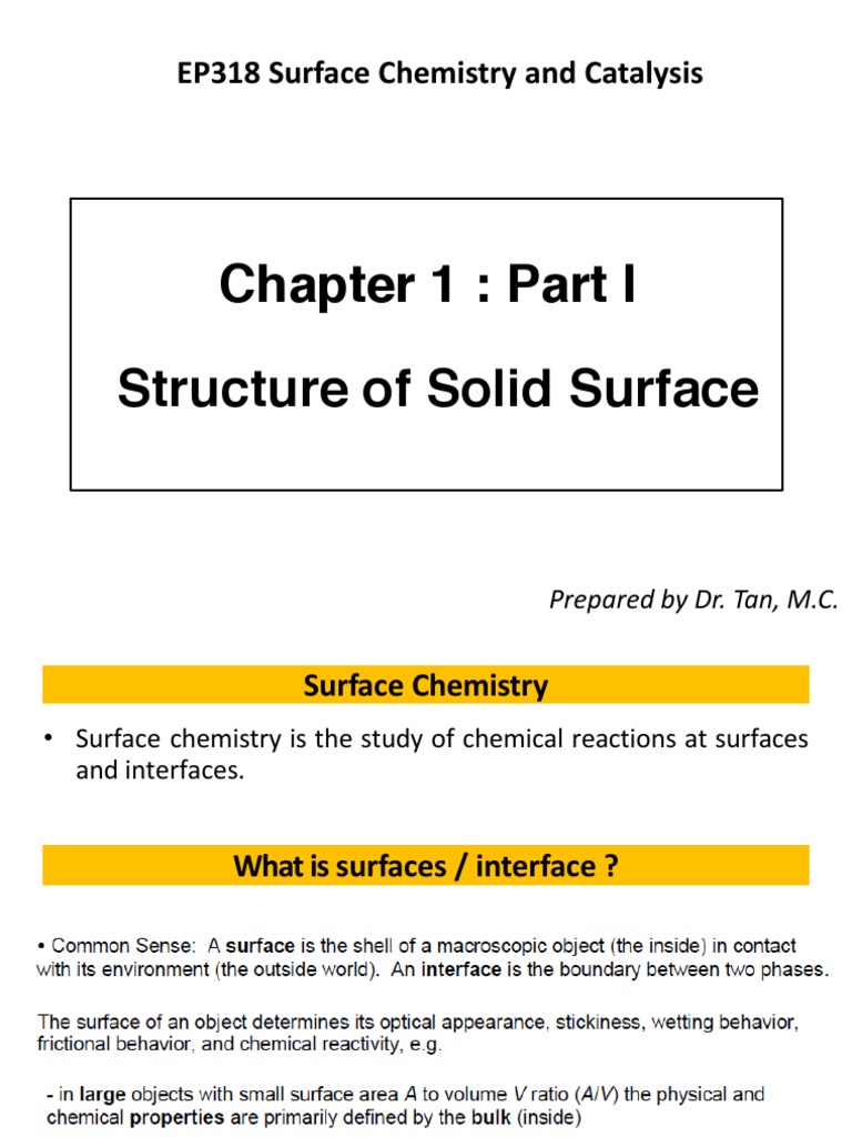 Chapter 1: Part I Structure of Solid Surface: EP318 Surface Chemistry and Catalysis | PDF ...