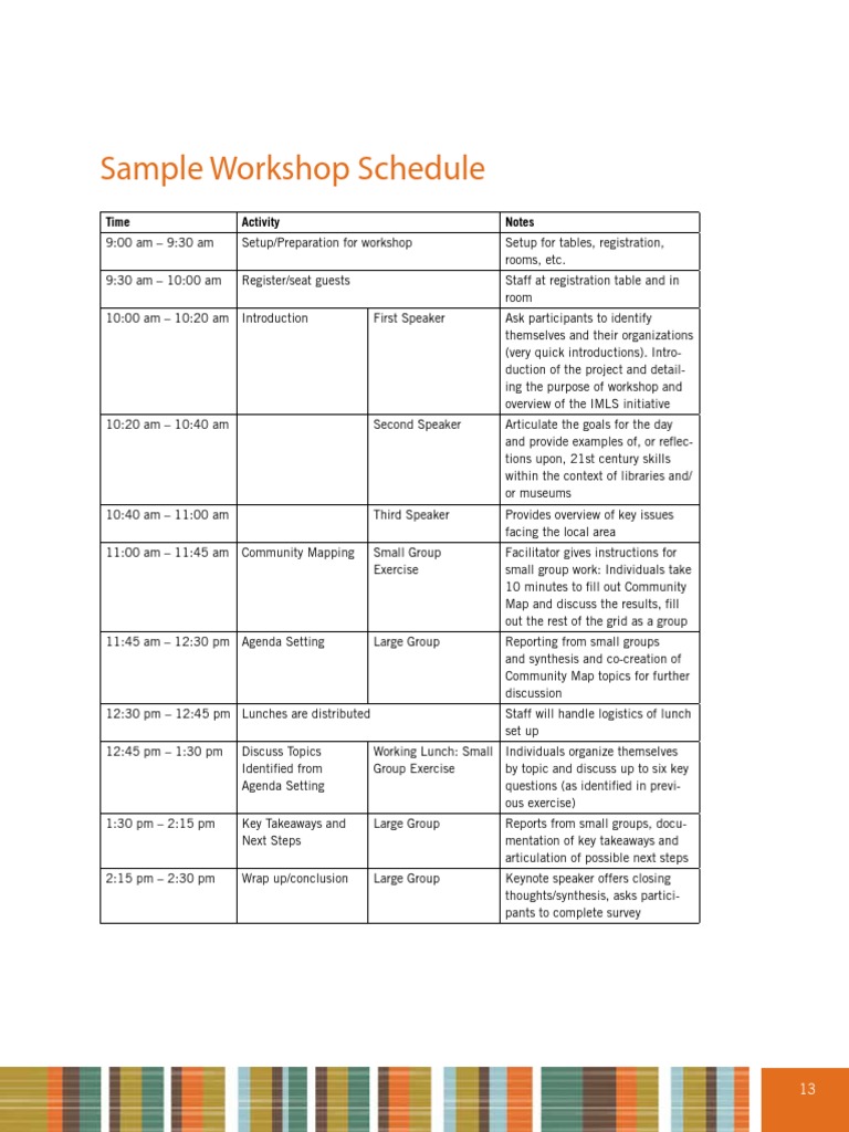 Sample Workshop Schedule: Time Activity Notes | Download Free PDF ...