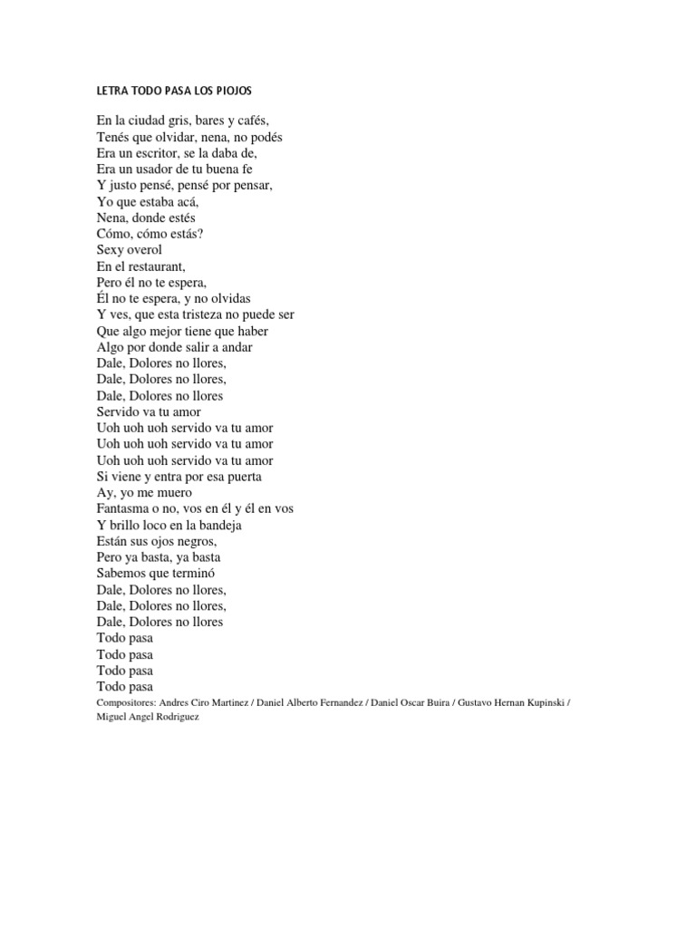 Letra Todo Pasa Los Piojos | PDF