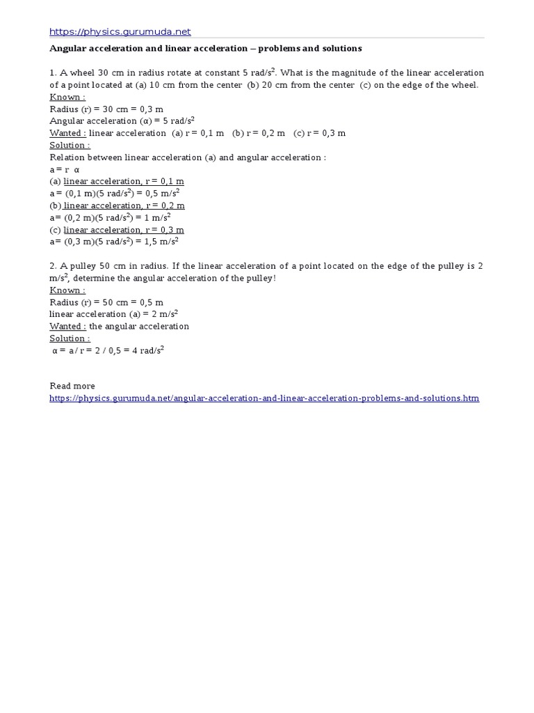 Angular Acceleration and Linear Acceleration Problems and Solutions | PDF