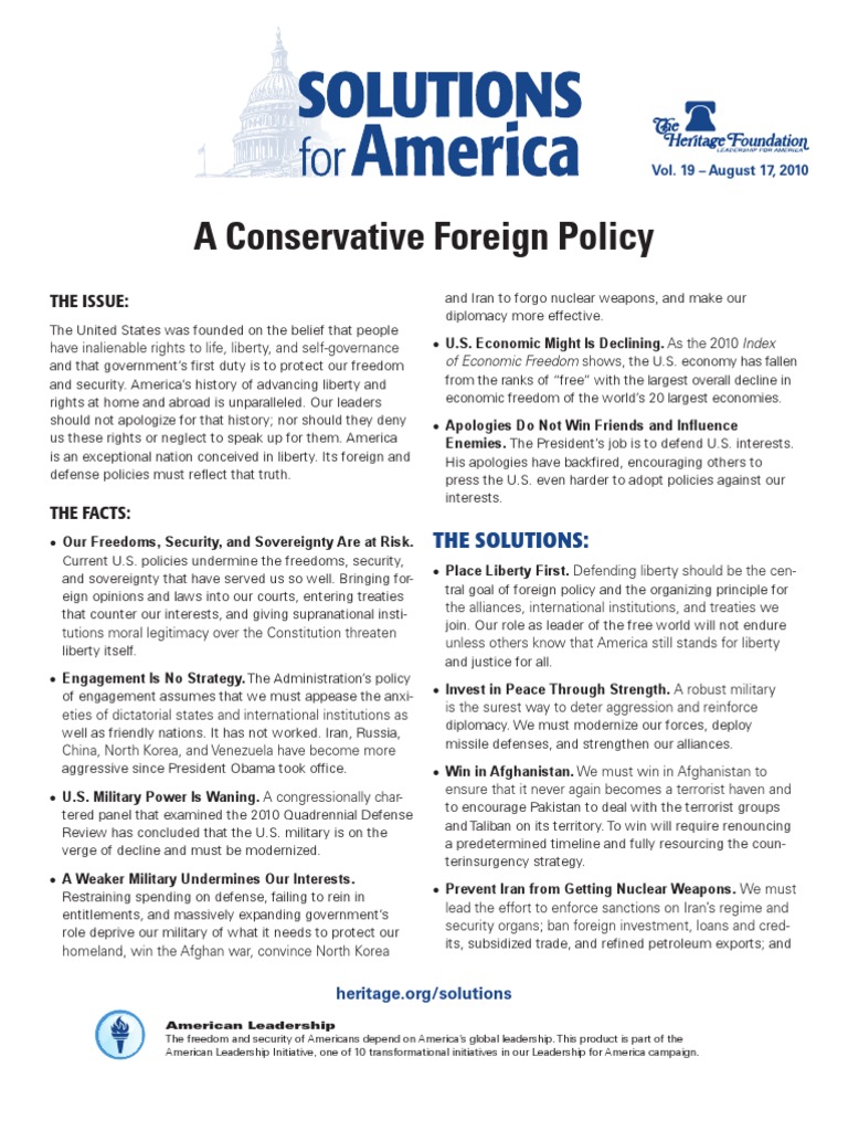 Conservative Foreign Policy Solutions | PDF | The United States | North ...