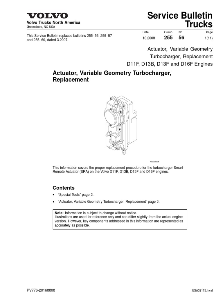 Volvo D11/D13 Turbo Actuator Guide | PDF | Electrical Connector | Gear