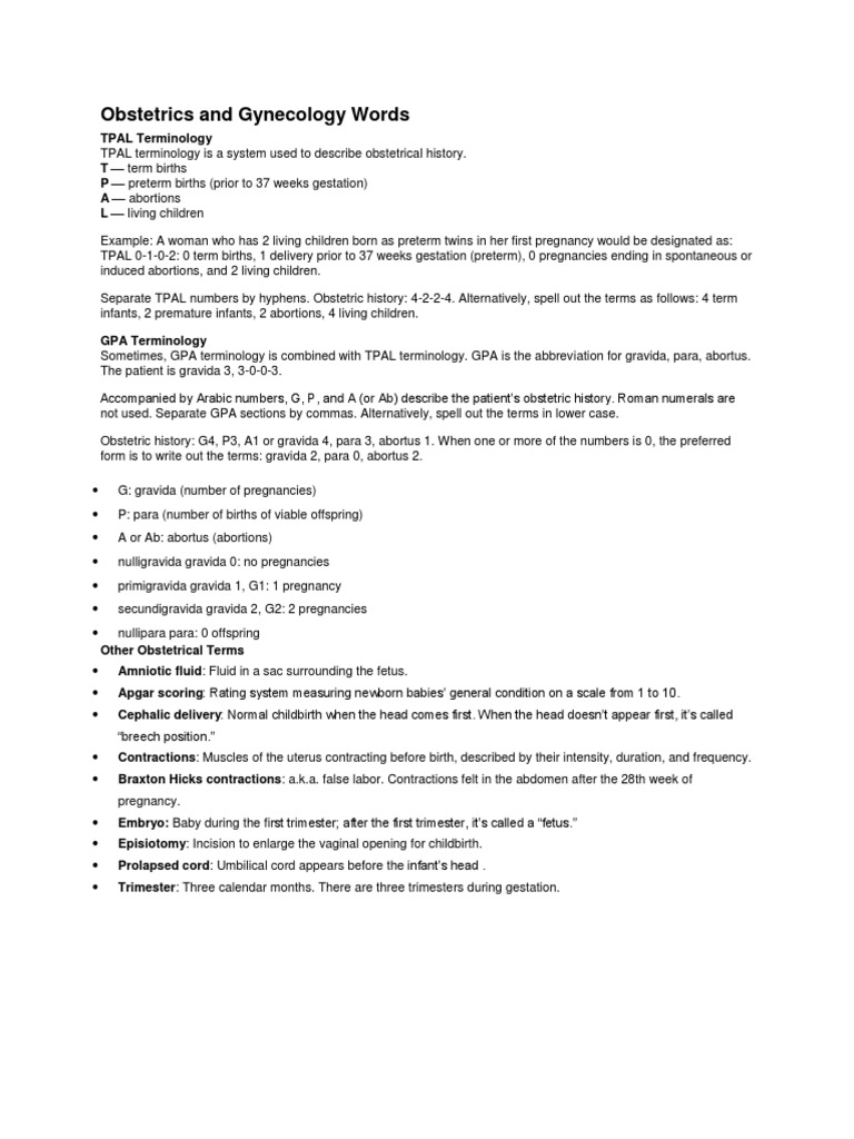 Obstetrics and Gynecology Words | PDF | Pregnancy | Childbirth