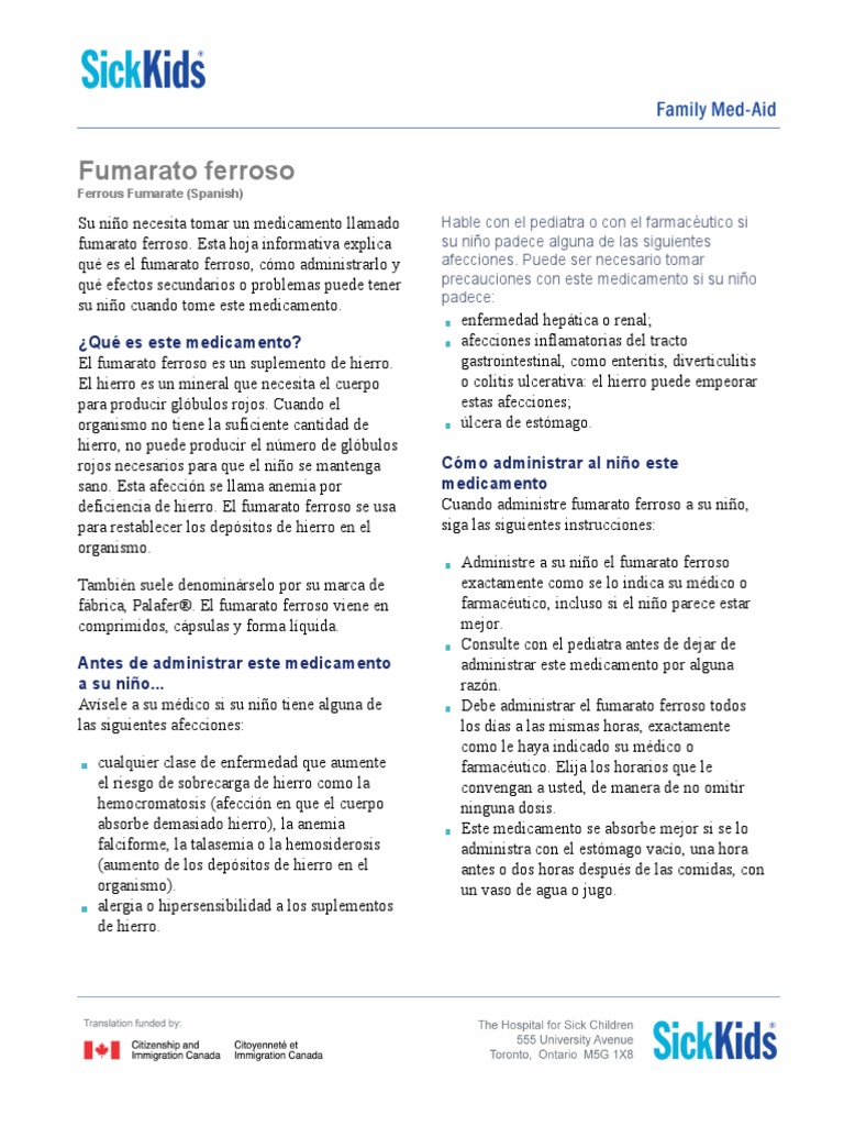 Guía del Fumarato Ferroso Infantil | PDF | Medicamentos con receta | Hierro