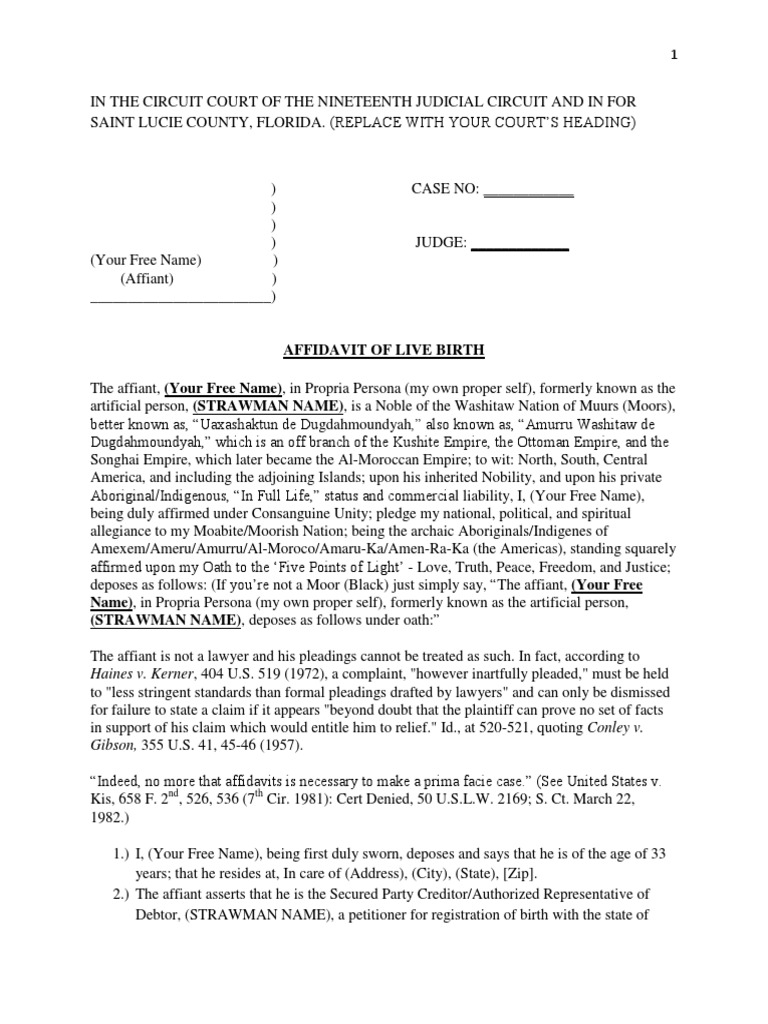 Affidavit of Live Birth - Facebook.pdf | Affidavit | Pleading