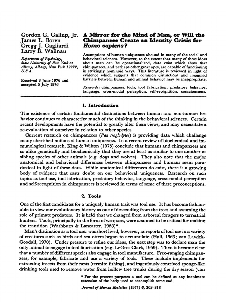 Gallup JR 1977 | PDF | Chimpanzee | Self Awareness