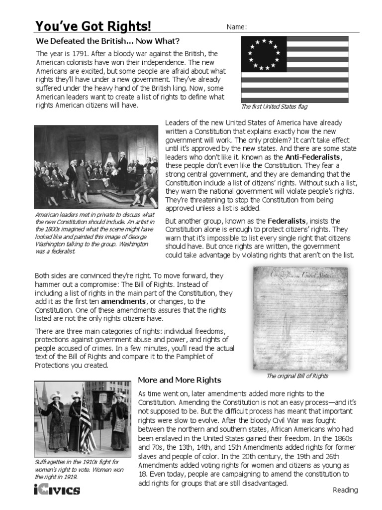 Bill Of Rights Worksheet Text Answers Bill Of Rights Worksheet With