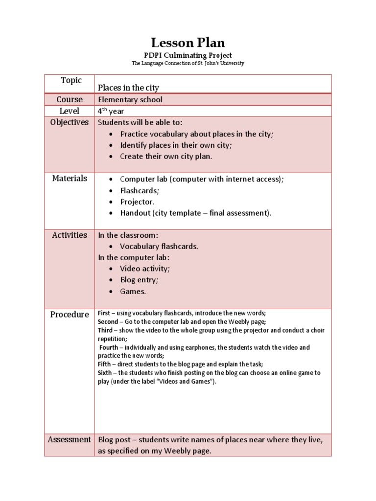 Lesson Plan: PDPI Culminating Project | PDF
